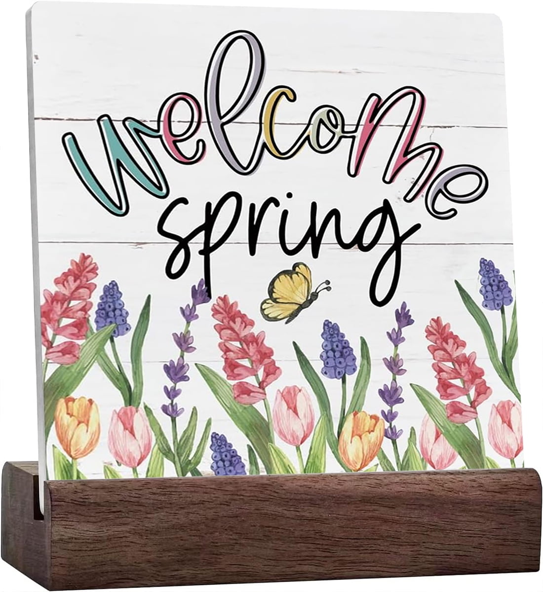 Ceramic Sign 4x4 Inch Spring Decor Sign Welcome Spring Sign Plaque Sign ...