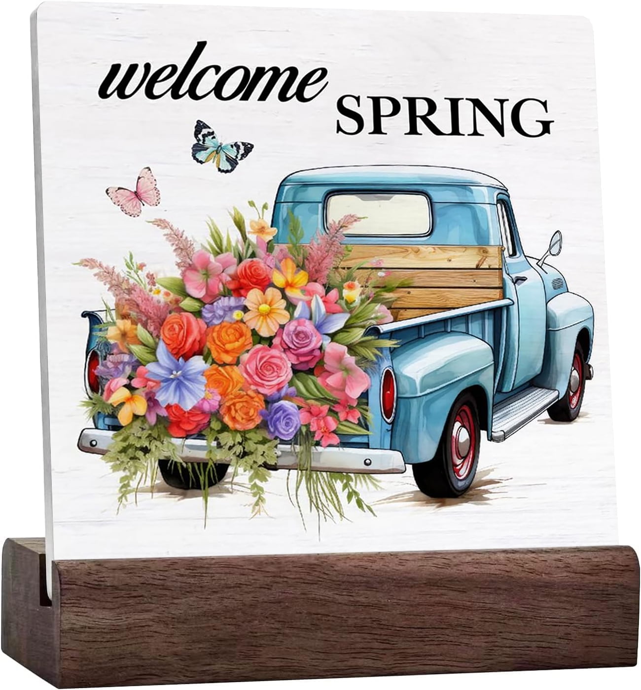 Ceramic Sign 4x4 Inch Spring Decor Welcome Spring Wooden Ceramic Desk ...