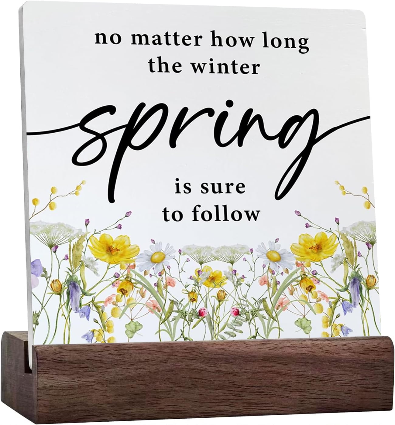Ceramic Sign 4x4 Inch Spring Plaque Sign with Wood Stand Farmhouse ...