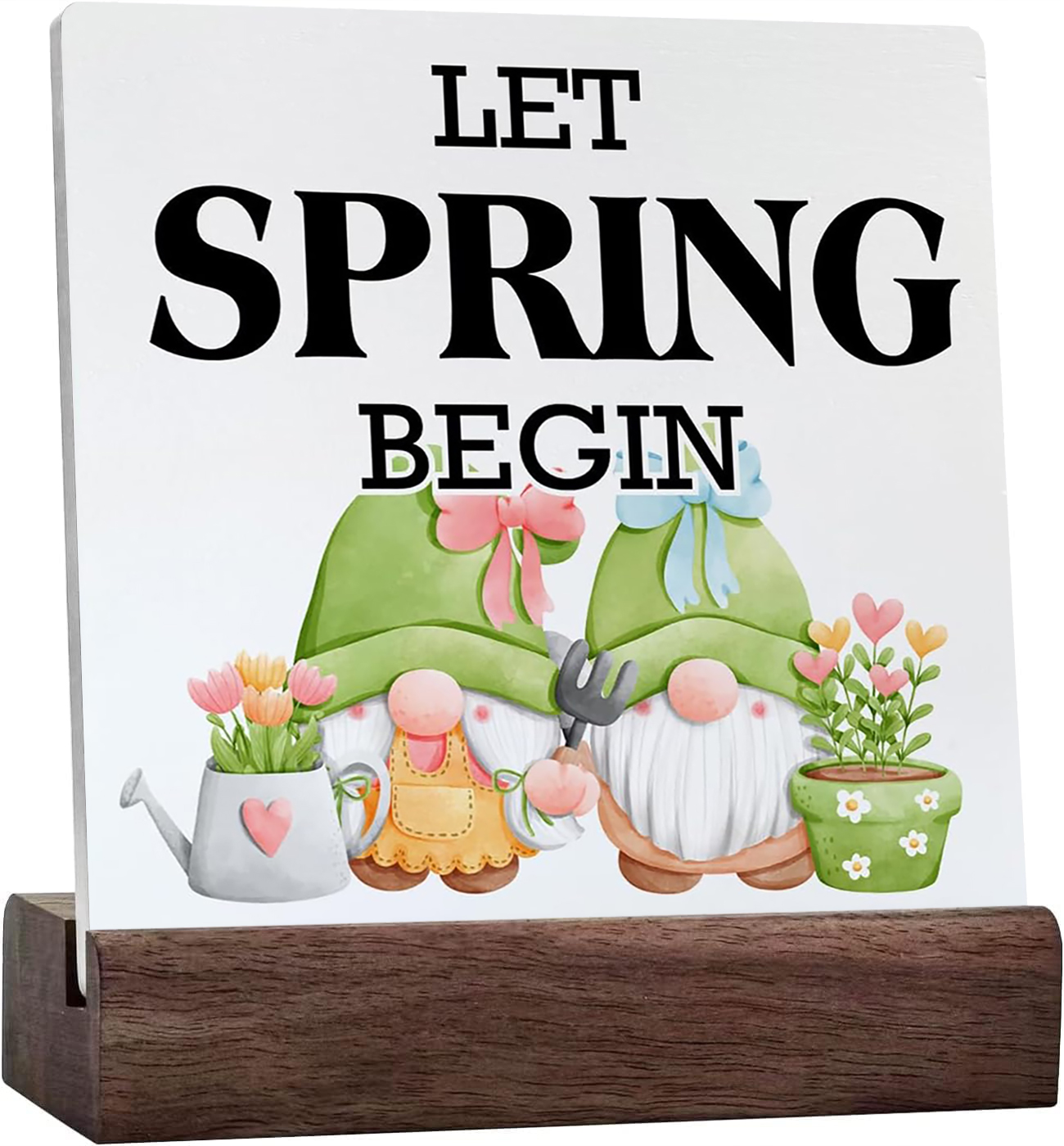 Ceramic Sign 4x4 Inch Spring Plaque Sign with Wood Stand Let Spring ...
