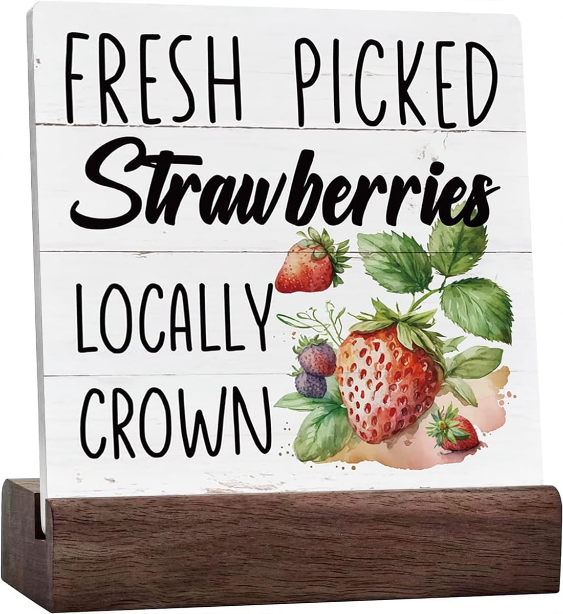Ceramic Sign 4x4 Inch Strawberry Plaque Sign with Wood Stand Desk Decor ...