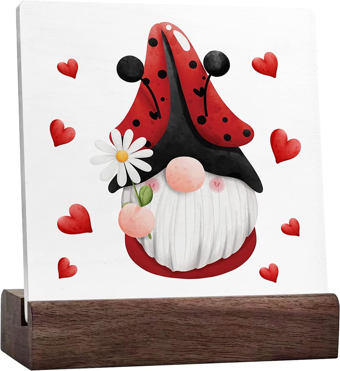 Ceramic Sign 4x4 Inch Summer Desk Decor Cute Gnome Ladybug Wooden ...
