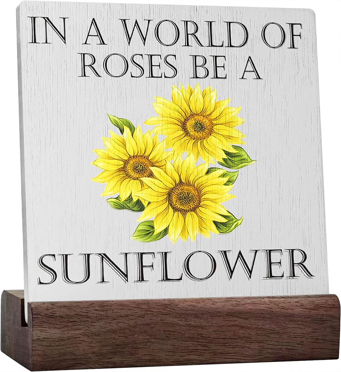Ceramic Sign 4x4 Inch Sunflower Summer Ceramic Plaque Sign with Wood ...