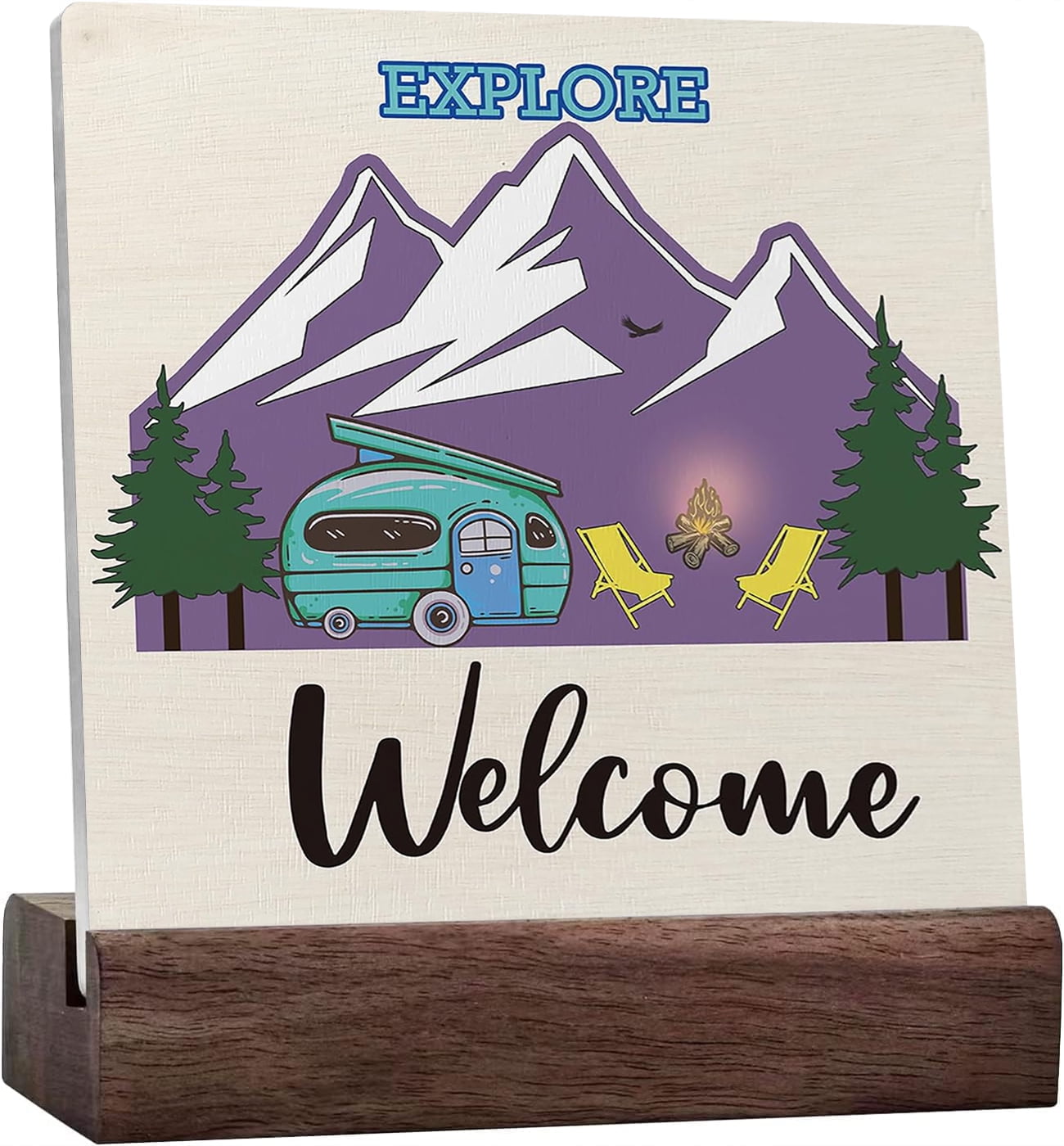 Ceramic Sign 4x4 Inch Welcome Explore Camping Rustic Farmhouse Style ...