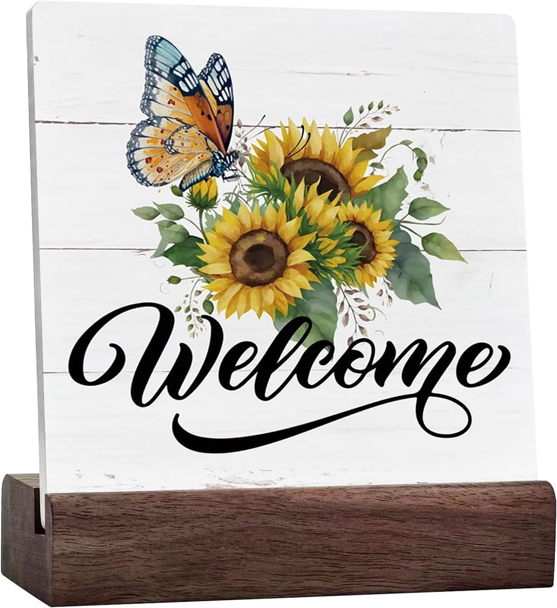 Ceramic Sign 4x4 Inch Welcome Sign Plaque Sign with Wood Stand Plaque ...