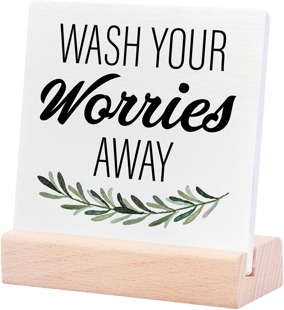 Ceramic Sign 4x4Inch Bathroom Plaque Sign with Wood Stand Wash Your ...