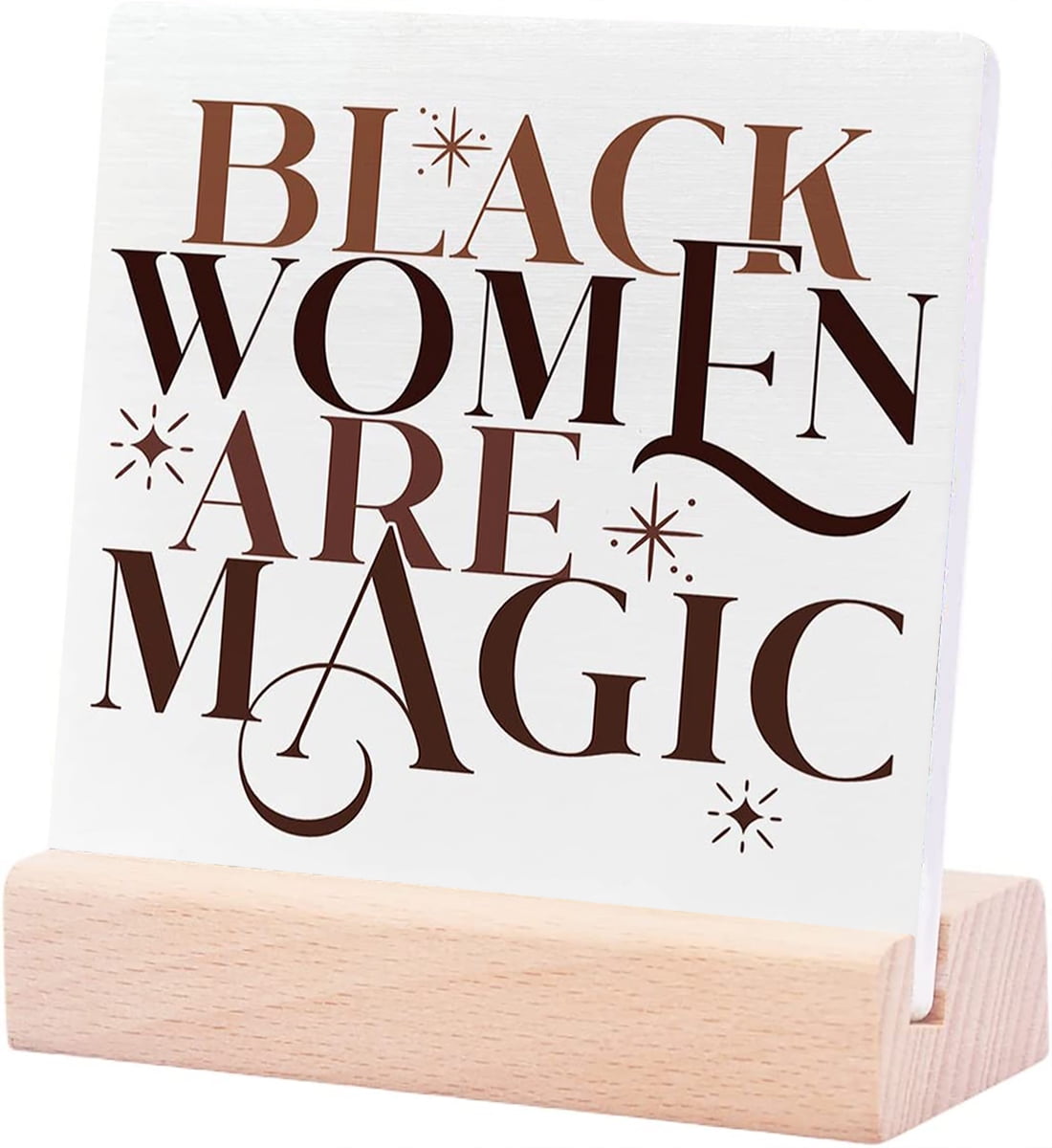 Ceramic Sign 4x4Inch Black Women Girl Desk Plaque Sign with Wood Stand Decor Black Women Are ...