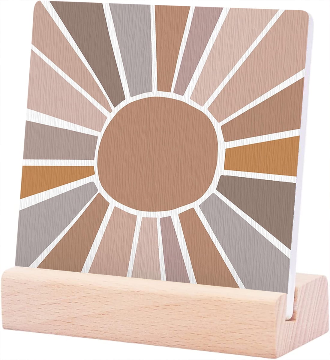 Ceramic Sign 4x4Inch Boho Plaque Sign with Wood Stand Boho Sun Sunrise Sunray Desk Decor Boho ...