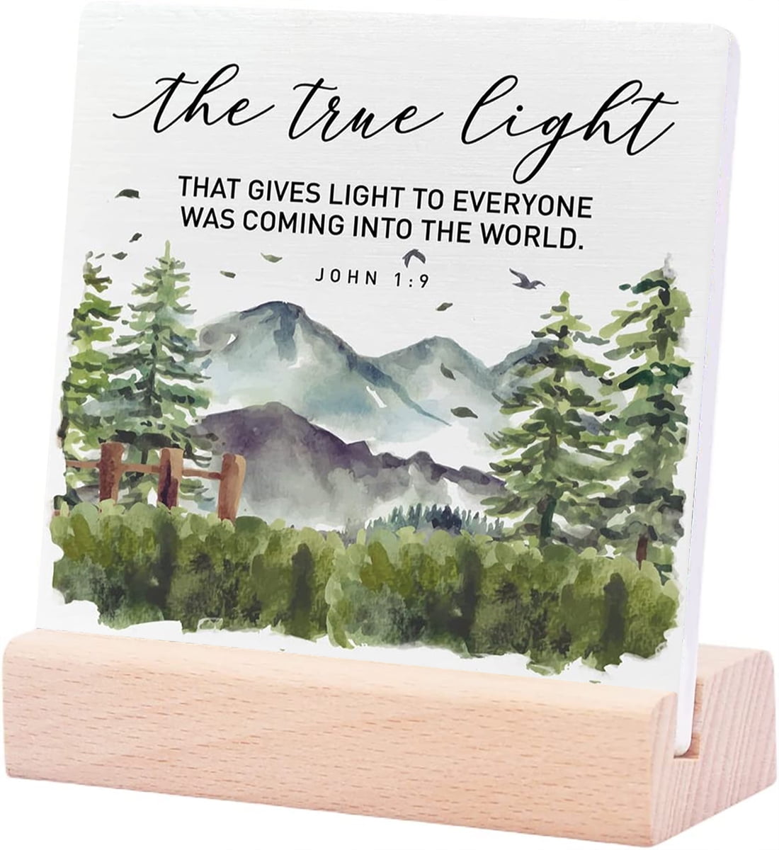 Ceramic Sign 4x4Inch Christian Desk Plaque Sign with Wood Stand Decor ...