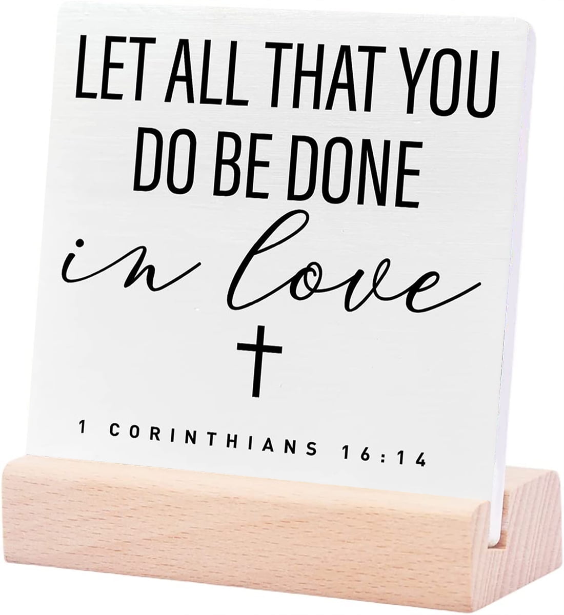 Ceramic Sign 4x4Inch Christian Desk Plaque Sign with Wood Stand Decor ...