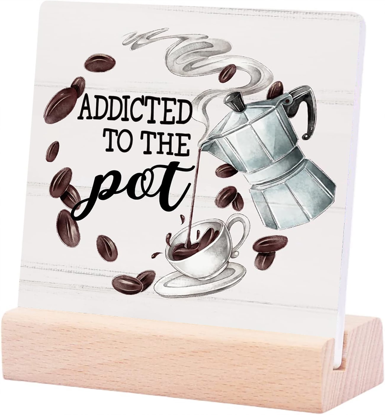 Ceramic Sign 4x4Inch Coffee Sign Ceramic Desk Sign Plaque with Wooden ...