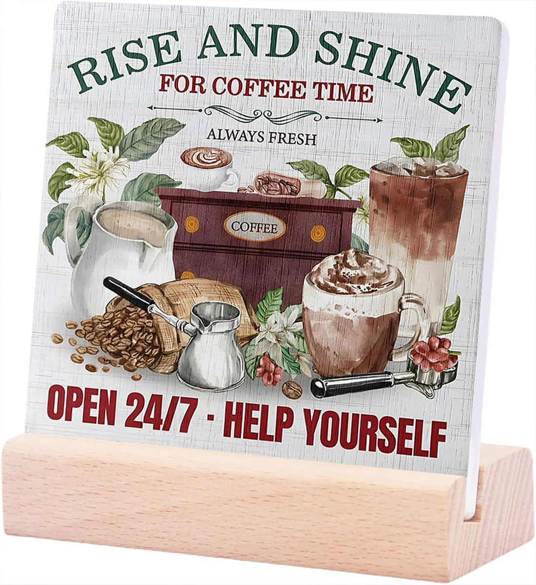 Ceramic Sign 4x4Inch Coffee Plaque Sign with Wood Stand Decor Desk Sign ...