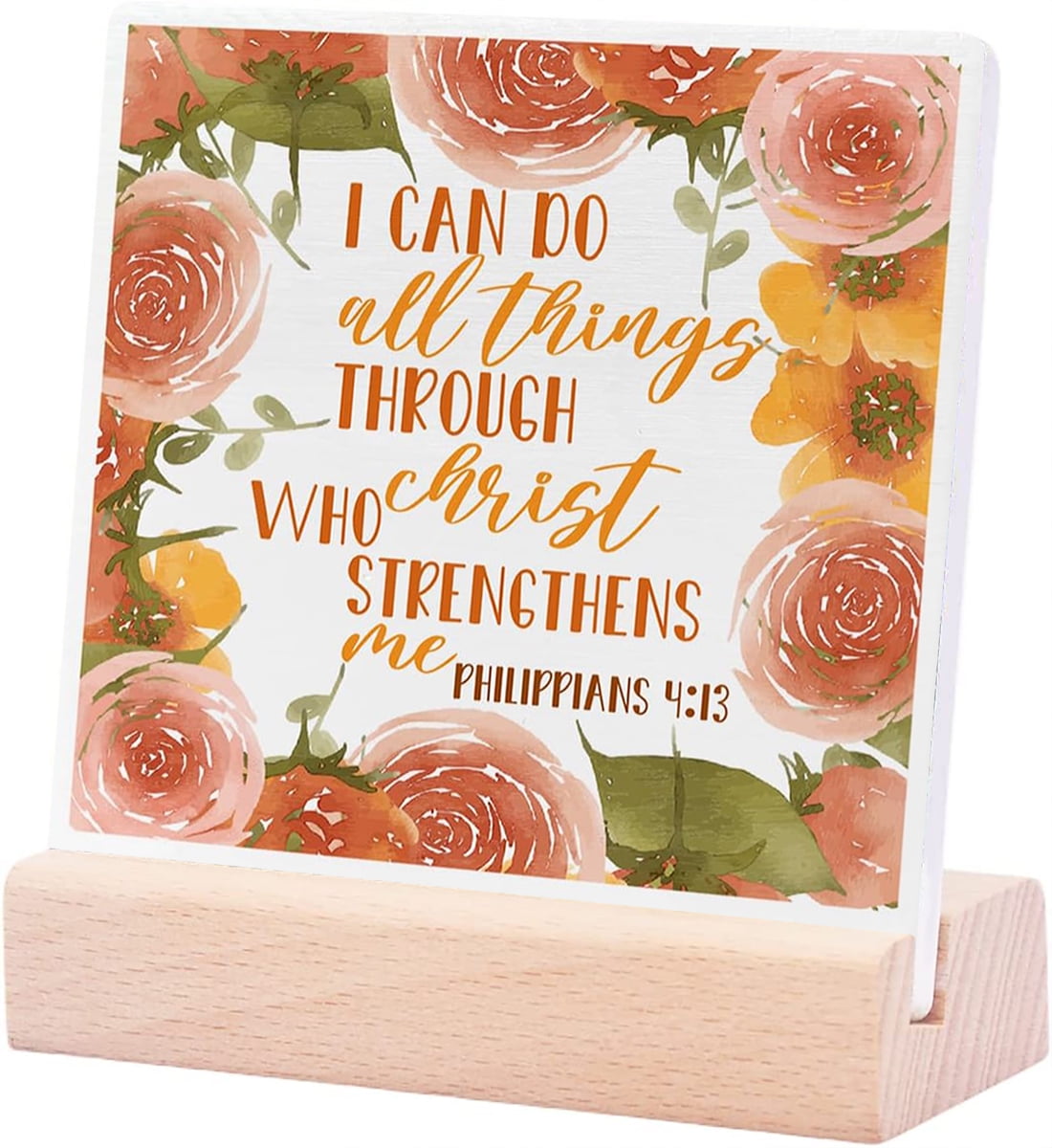 Ceramic Sign 4x4Inch Fall Inspirational Table Plaque Sign with Wood ...