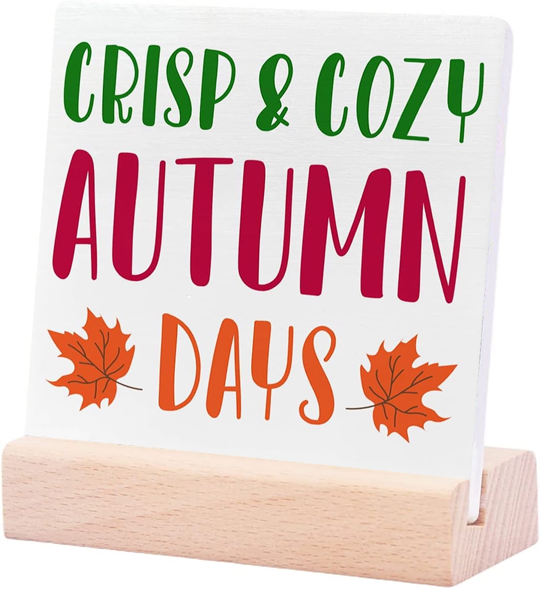Ceramic Sign 4x4Inch Fall Table Plaque Sign with Wood Stand Decor Crisp ...