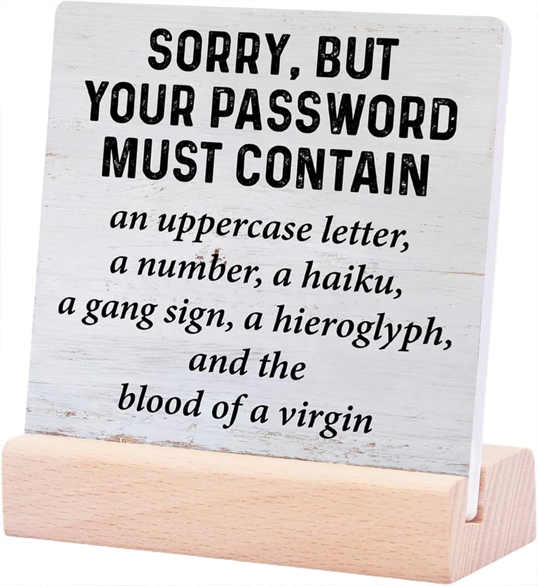 Ceramic Sign 4x4Inch Farmhouse Password Problems Plaque Sign with Wood ...