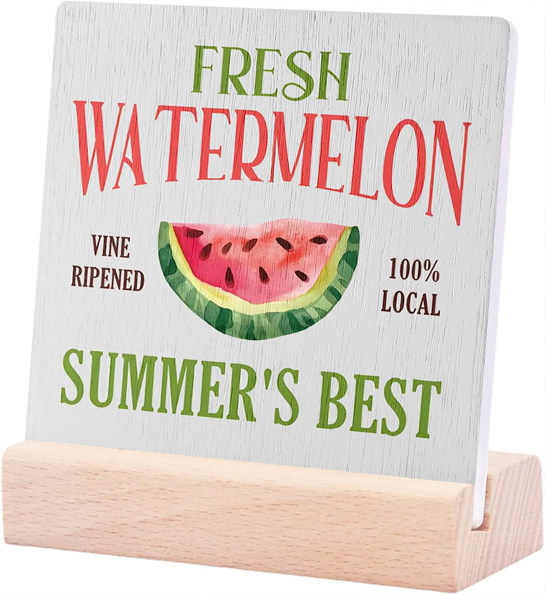 Ceramic Sign 4x4Inch Farmhouse Summer Watermelon Plaque Sign with Wood ...