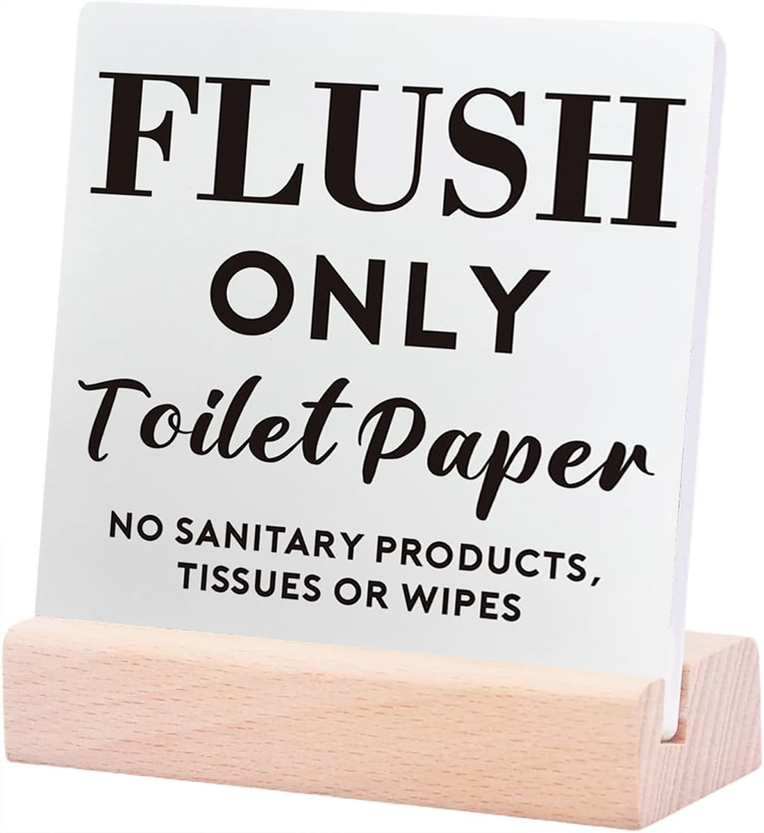 Ceramic Sign 4x4Inch Flush Only Toilet Paper Plaque Sign with Wood ...