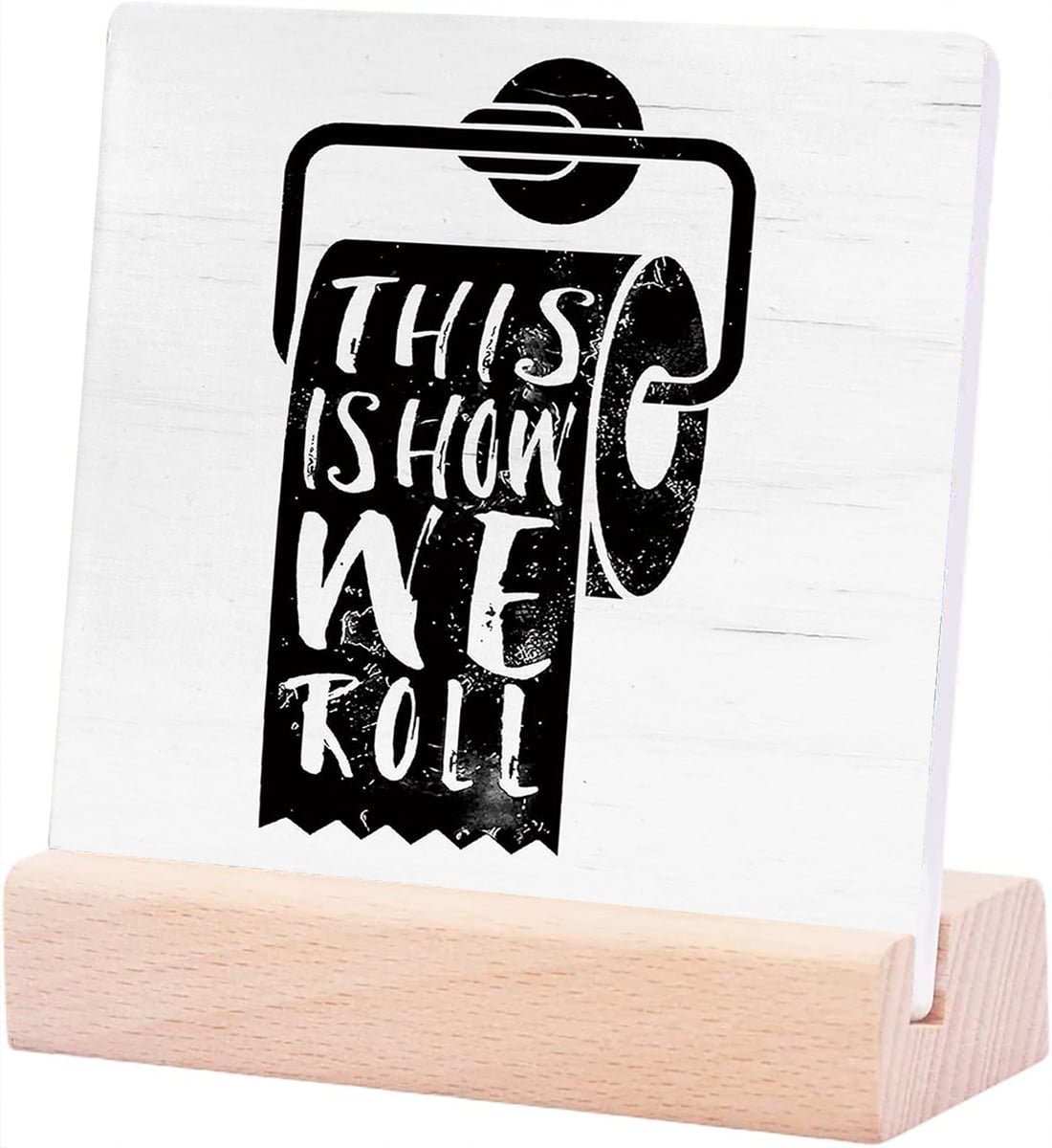 Ceramic Sign 4x4Inch Funny Bathroom Plaque Sign with Wood Stand ...