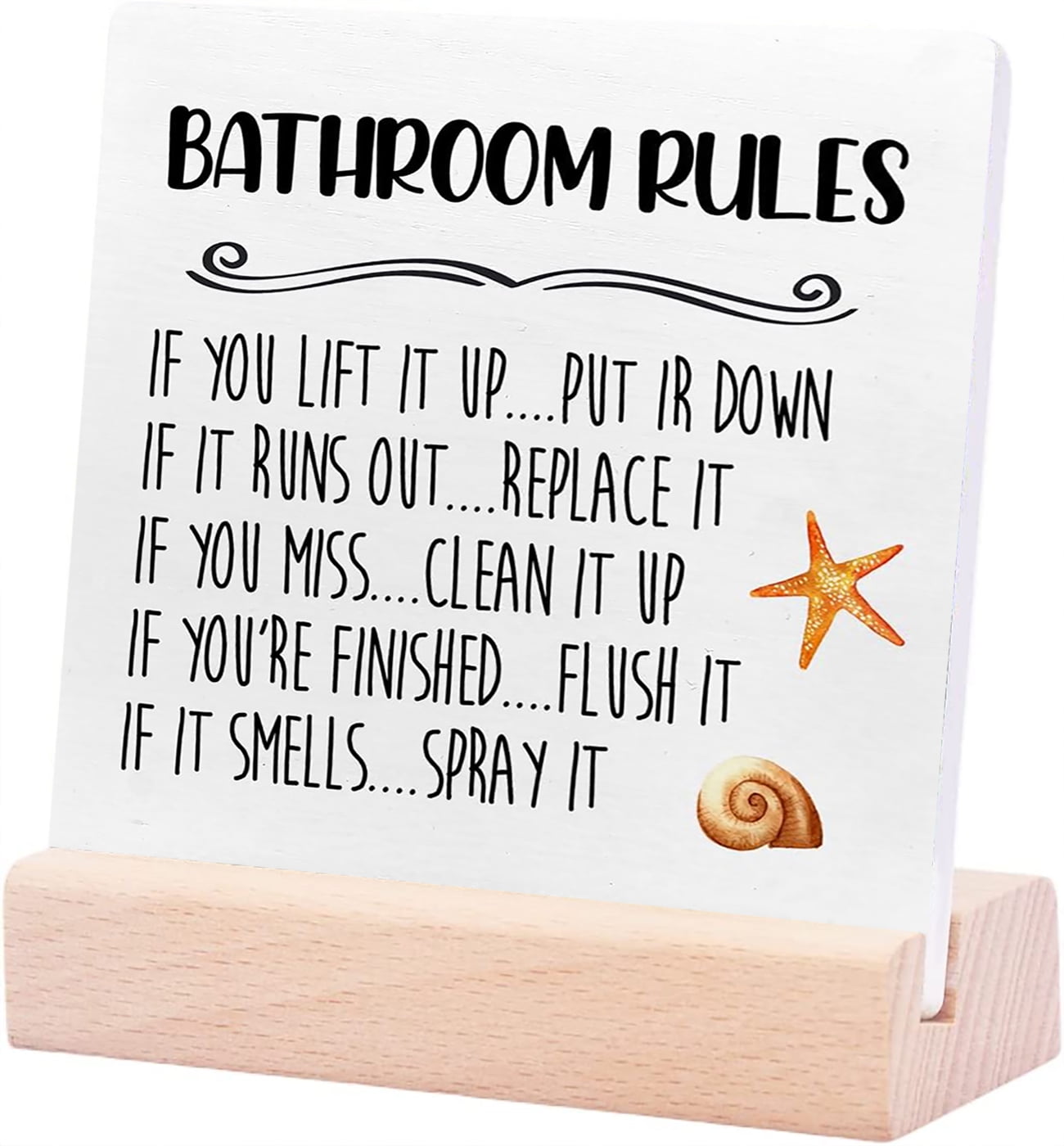 Ceramic Sign 4x4Inch Funny Bathroom Wood Sign Bathroom Rules Desk Sign ...