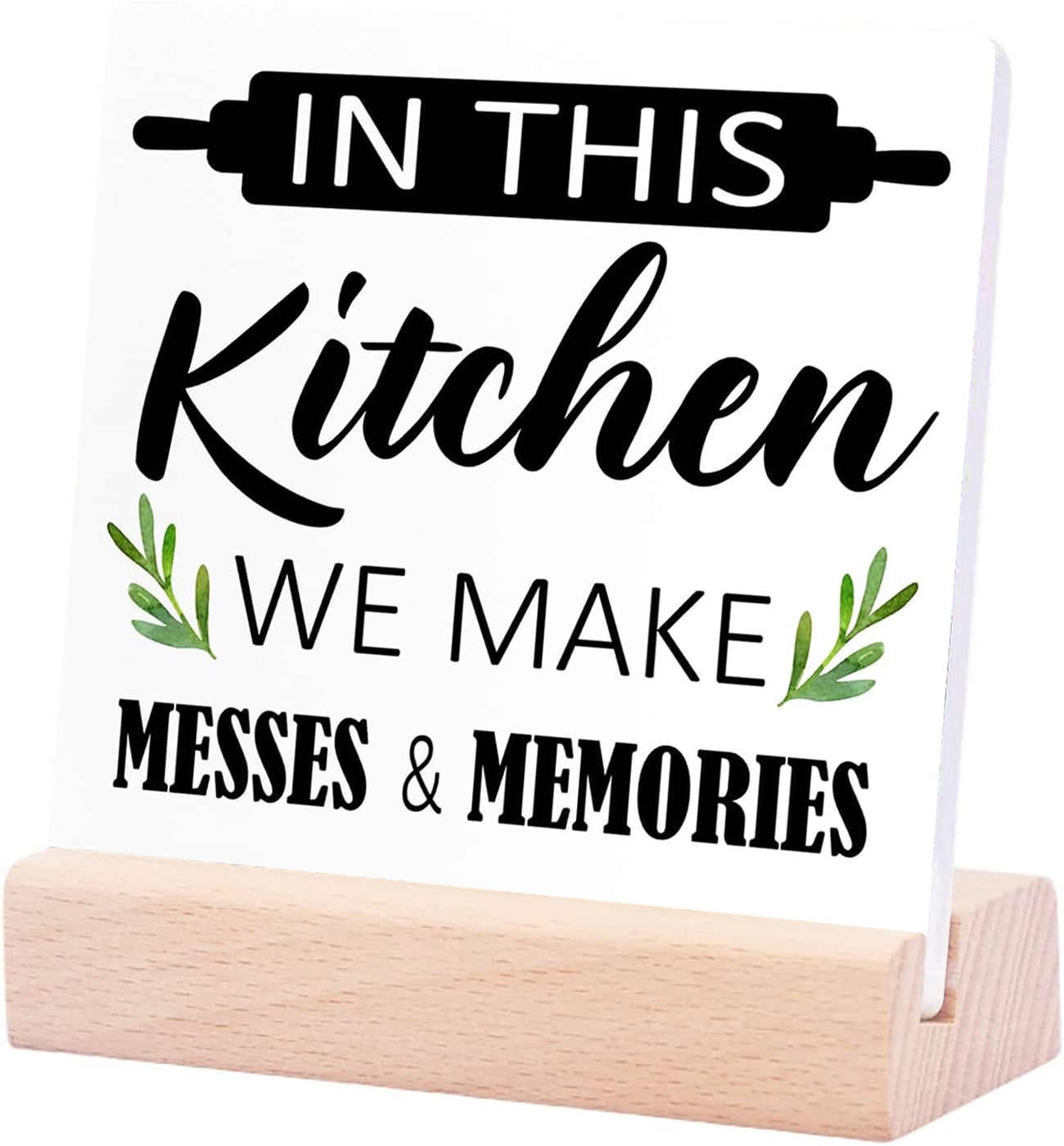 Ceramic Sign 4x4Inch Funny Kitchen Plaque Sign with Wood Stand In This ...
