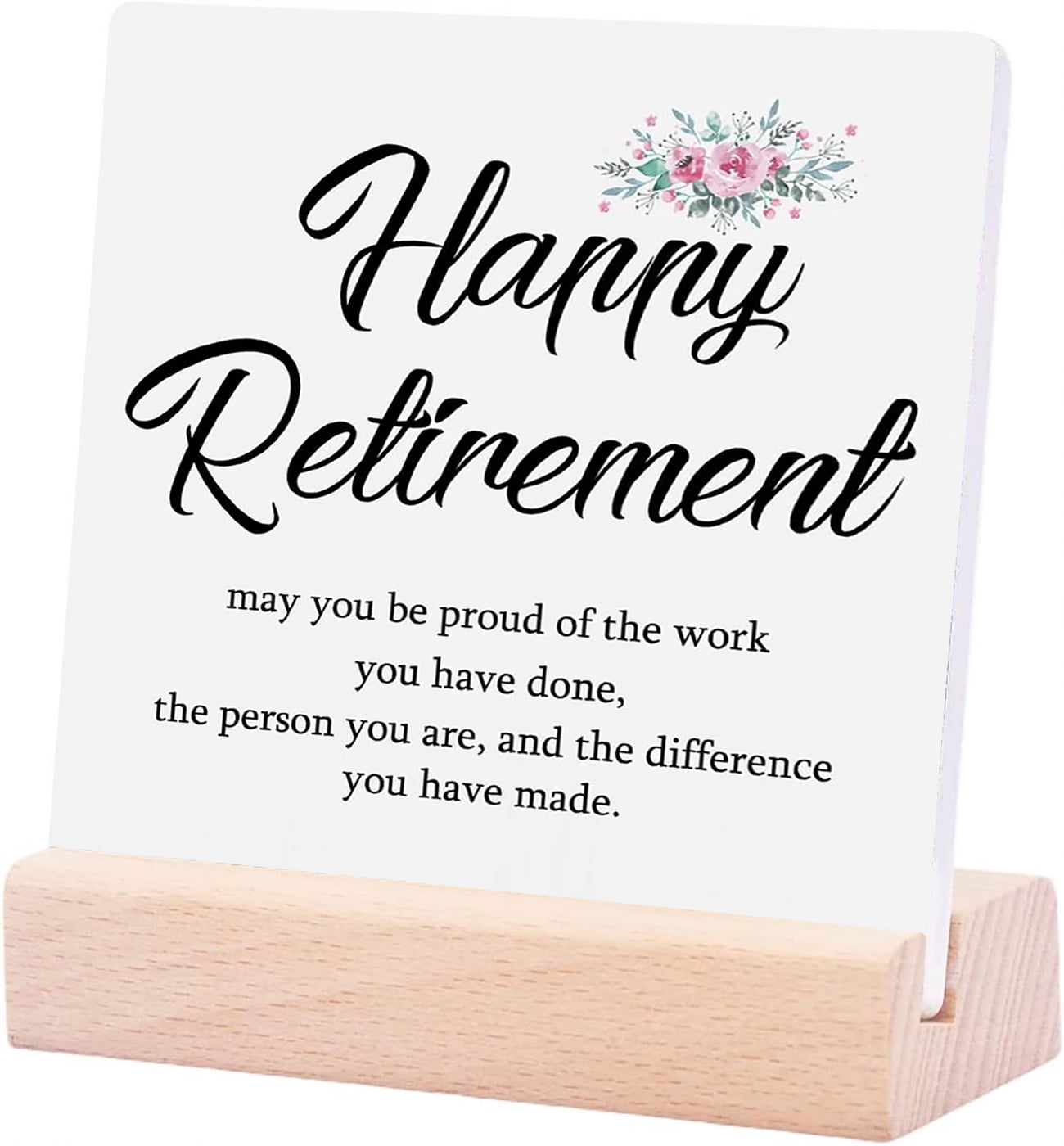 Ceramic Sign 4x4Inch Happy Retirement Ceramic Plaque Sign with Wood ...
