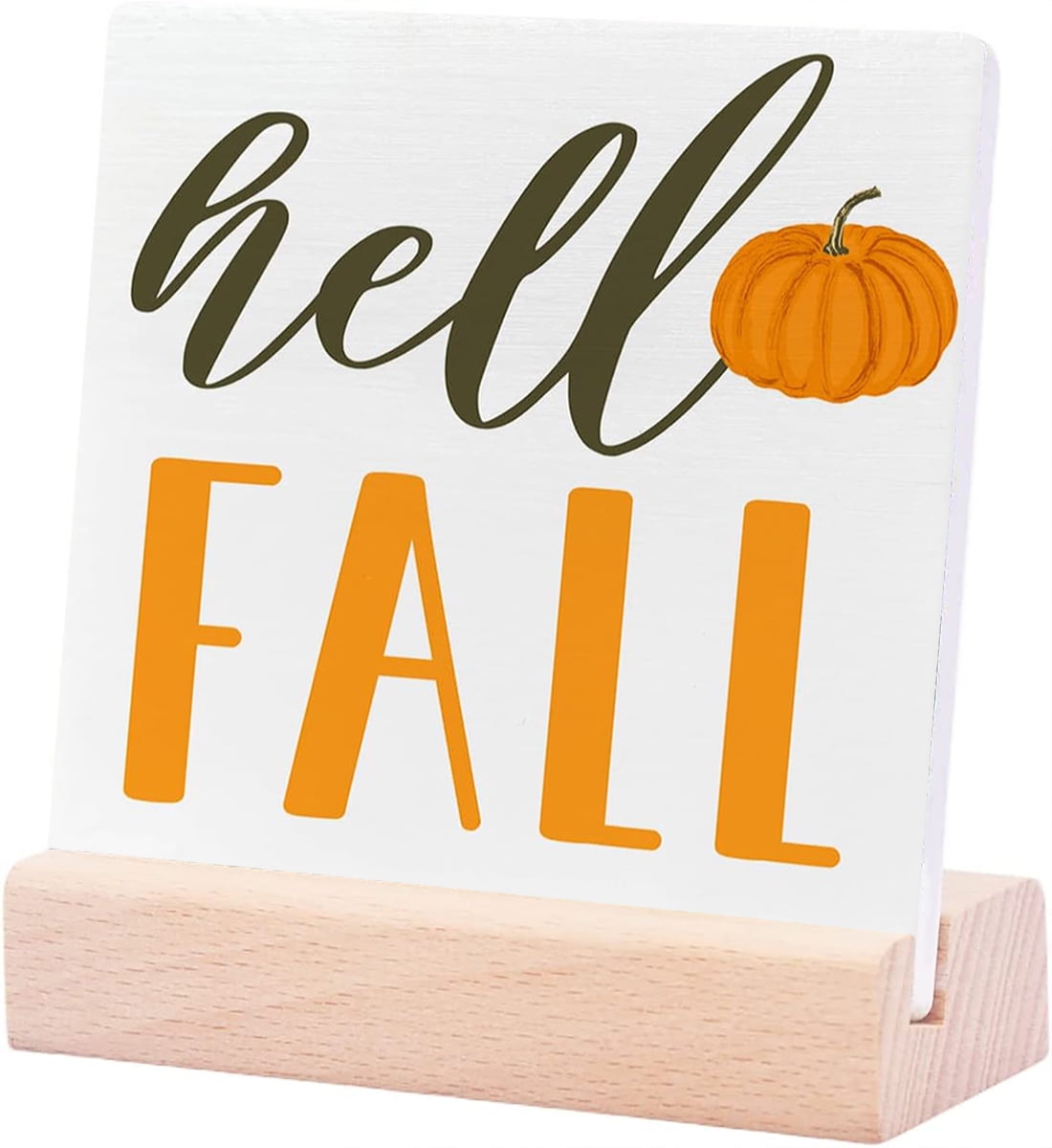 Ceramic Sign 4x4Inch Hello Fall Table Plaque Sign with Wood Stand Decor ...