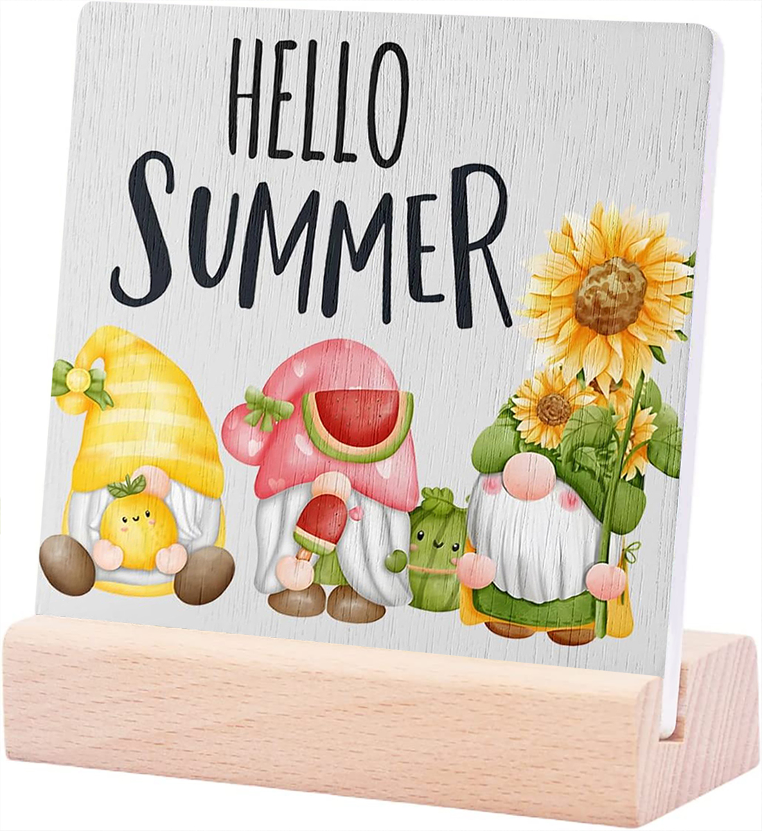 Ceramic Sign 4x4Inch Hello Summer Lemon Watermelon Sunflower Gnomes ...