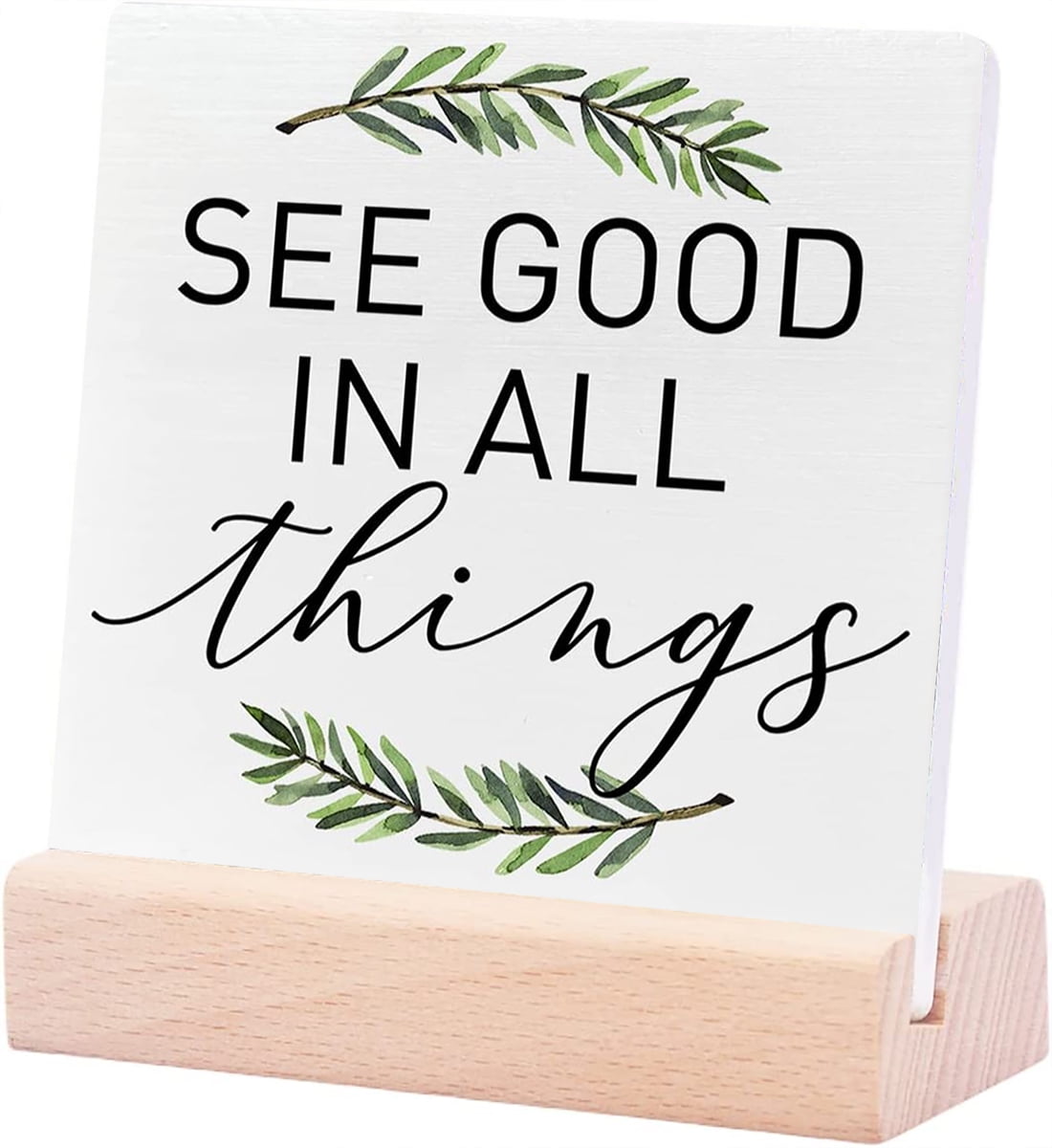 Ceramic Sign 4x4Inch Home Office Desk Plaque Sign with Wood Stand Decor ...