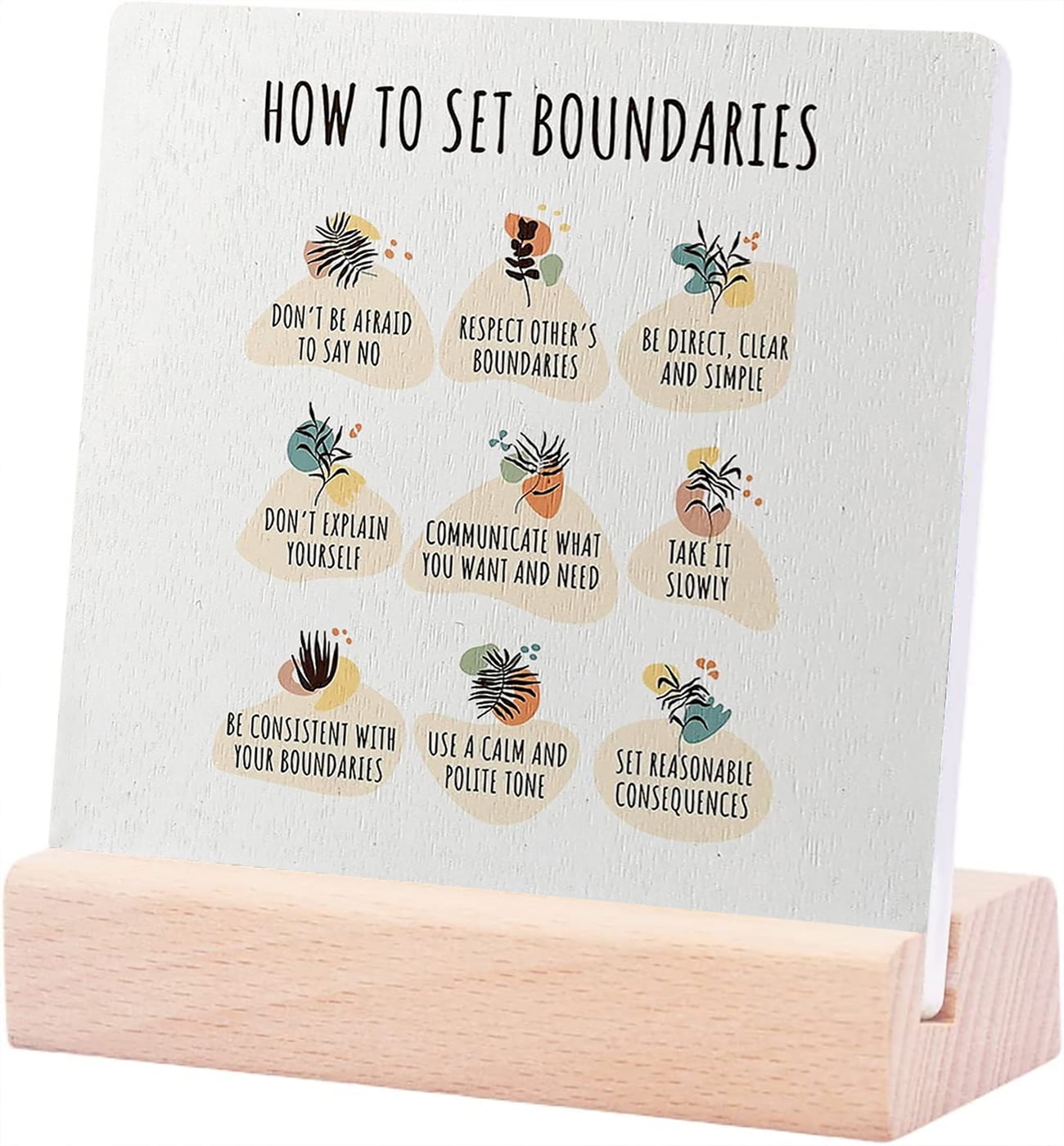 Ceramic Sign 4x4Inch How To Set Boundaries Mental Health Boho Botanical ...