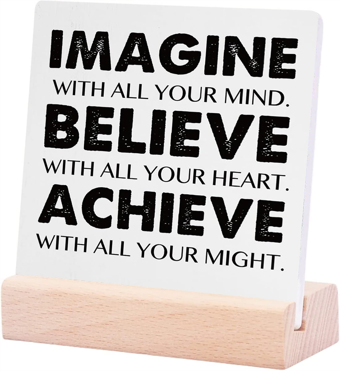 Ceramic Sign 4x4Inch Inspirational Office Gifts For Coworkers Plaque Sign with Wood Stand Home ...