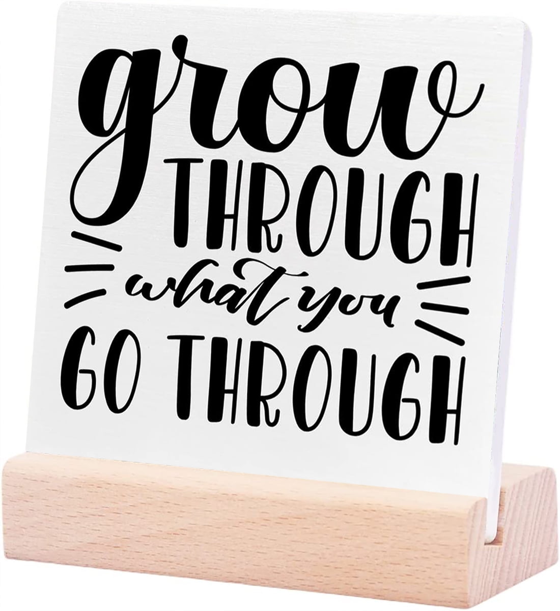 Ceramic Sign 4x4Inch Inspirational Plaque Sign with Wood Stand Grow ...