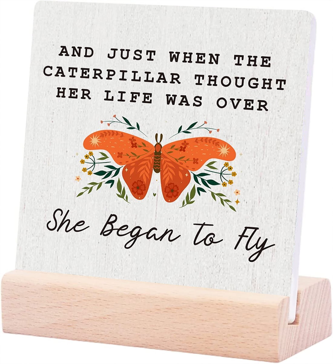 Ceramic Sign 4x4Inch Inspirational Plaque Sign with Wood Stand She Began To Fly Office Desk ...