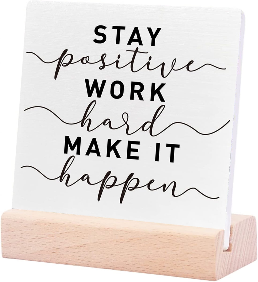 Ceramic Sign 4x4Inch Inspirational Plaque Sign with Wood Stand Stay ...