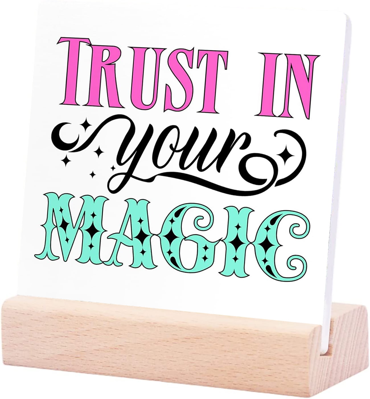 Ceramic Sign 4x4Inch Inspirational Plaque Sign with Wood Stand Trust In ...