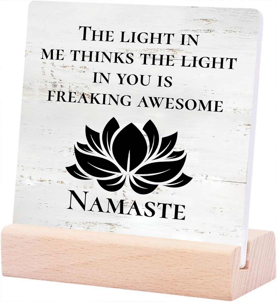 Ceramic Sign 4x4Inch Namaste Plaque Sign with Wood Stand Desk Decor The ...