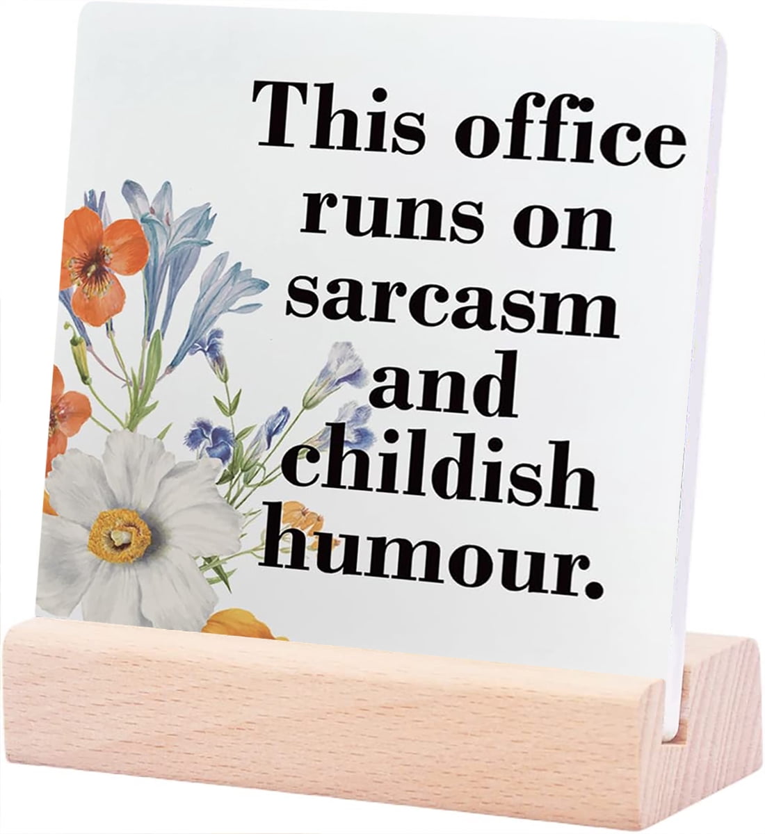 Ceramic Sign 4x4Inch Office Ceramic Plaque Sign with Wood Stand Funny ...