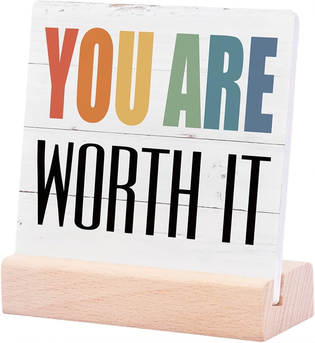 Ceramic Sign 4x4Inch Plaque Sign with Wood Stand Desk Decor Affirmation ...