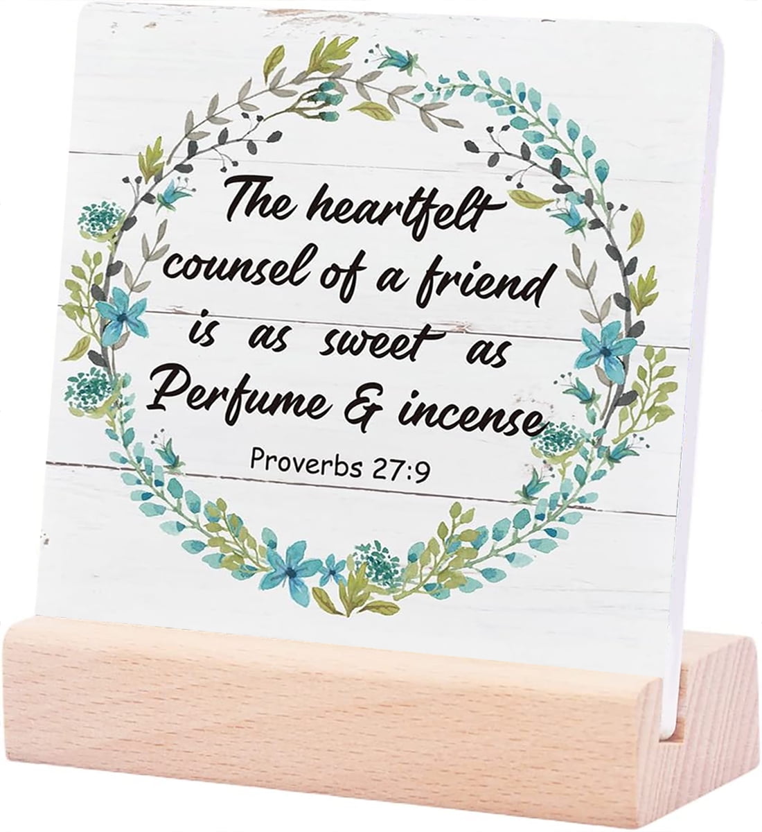 Ceramic Sign 4x4Inch Plaque Sign with Wood Stand Desk Decor Scripture ...
