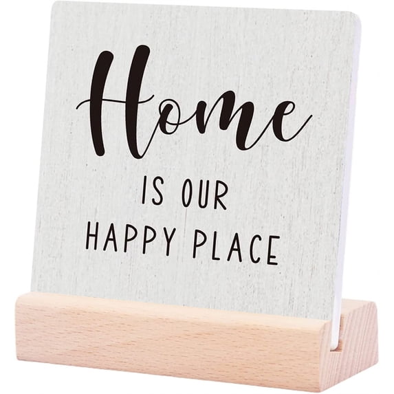 Ceramic Sign 4x4Inch Plaque Sign with Wood Stand Home Is Our Happy ...