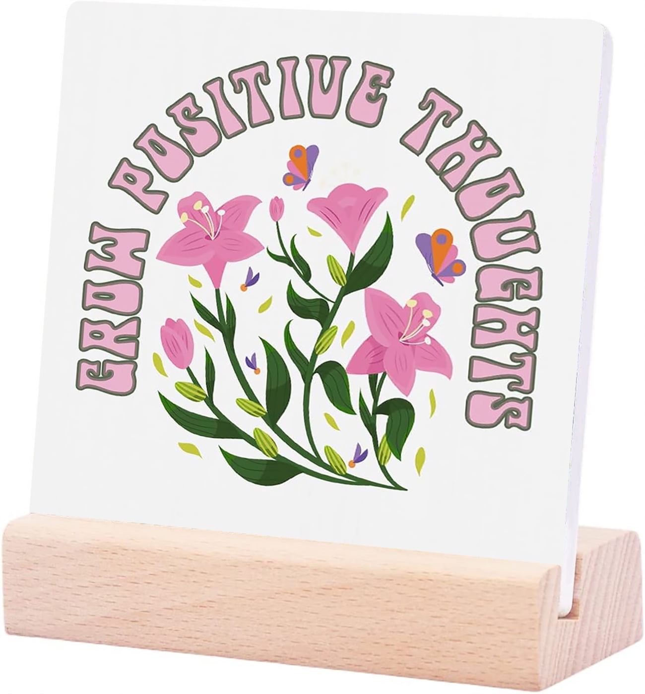 Ceramic Sign 4x4Inch Positive Thoughts Home Office Decor Growth Mindset ...