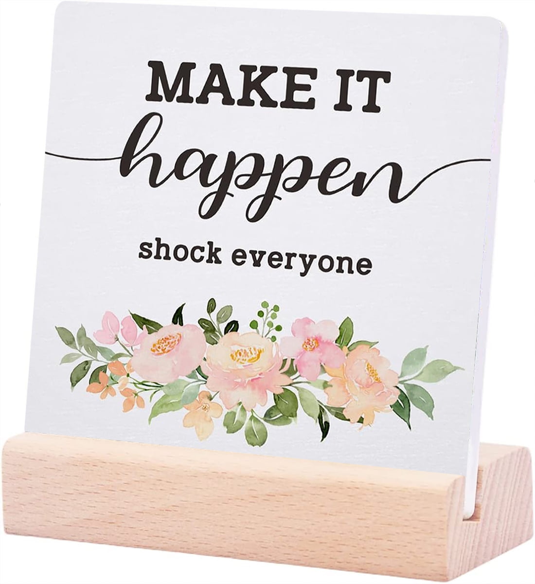 Ceramic Sign 4x4Inch Quotes Home Office Decor Plaque Sign with Wood ...