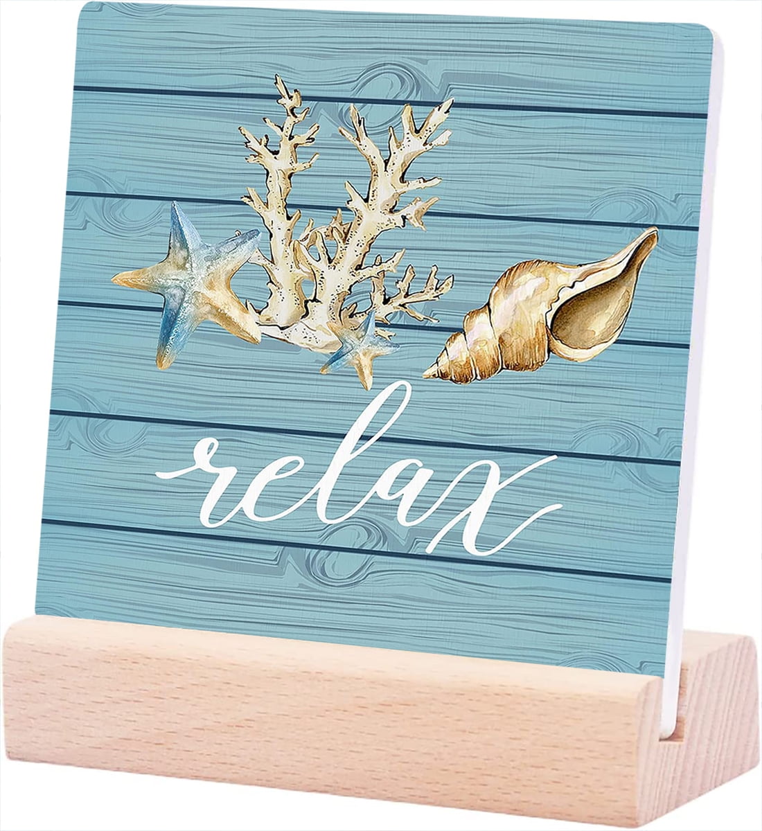 Ceramic Sign 4x4Inch Relax Rustic Summer Beach Ceramic Plaque Desk Sign ...