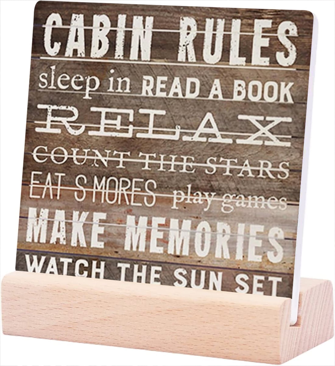 Ceramic Sign 4x4Inch Rustic Cabin Rules Ceramic Plaque Desk Sign Decor ...