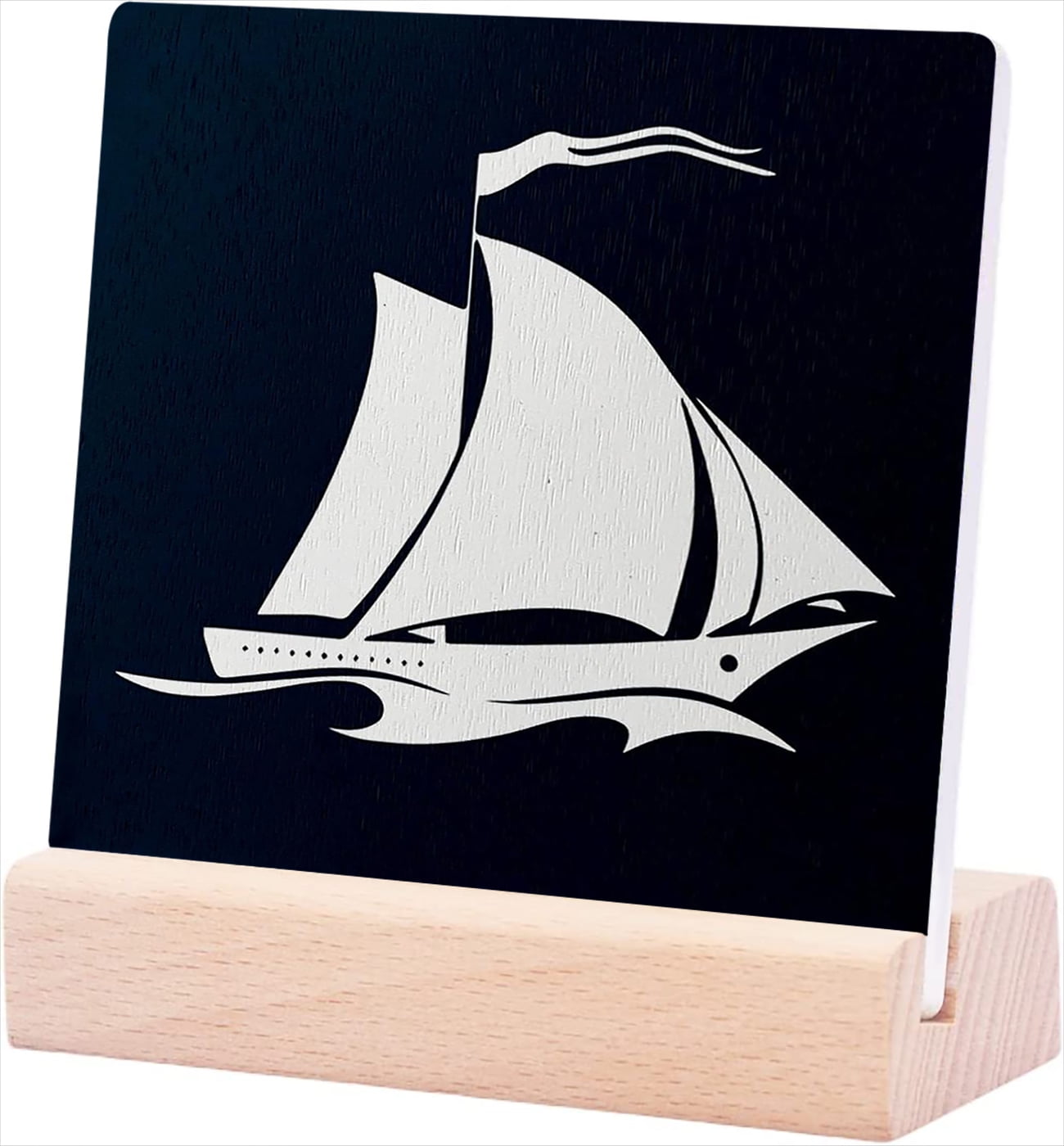 Ceramic Sign 4x4Inch Sailboat Sailing Ship With Waves Navy Desk Decor ...