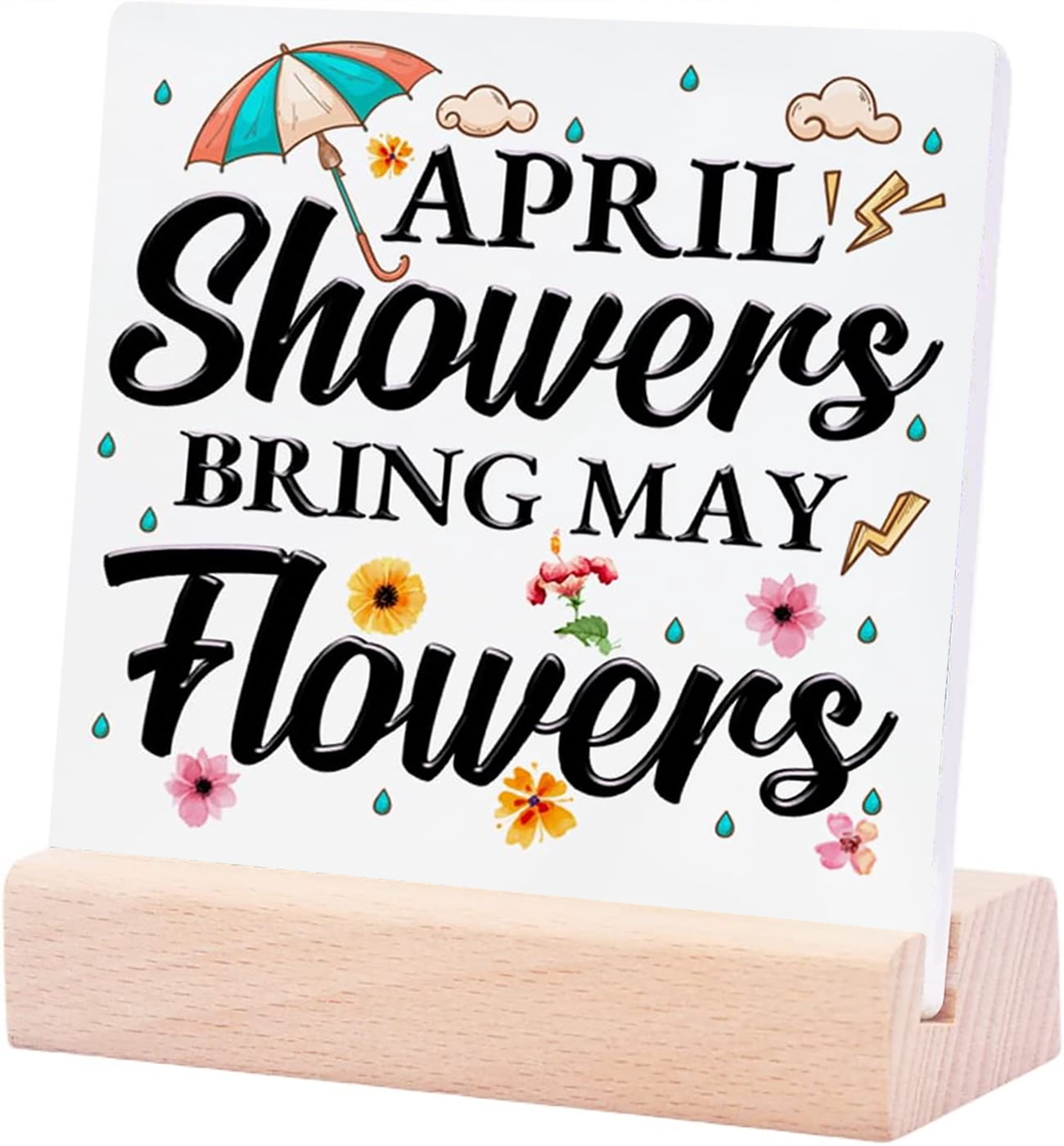 Ceramic Sign 4x4Inch Spring Decor April Showers Bring May Flowers ...