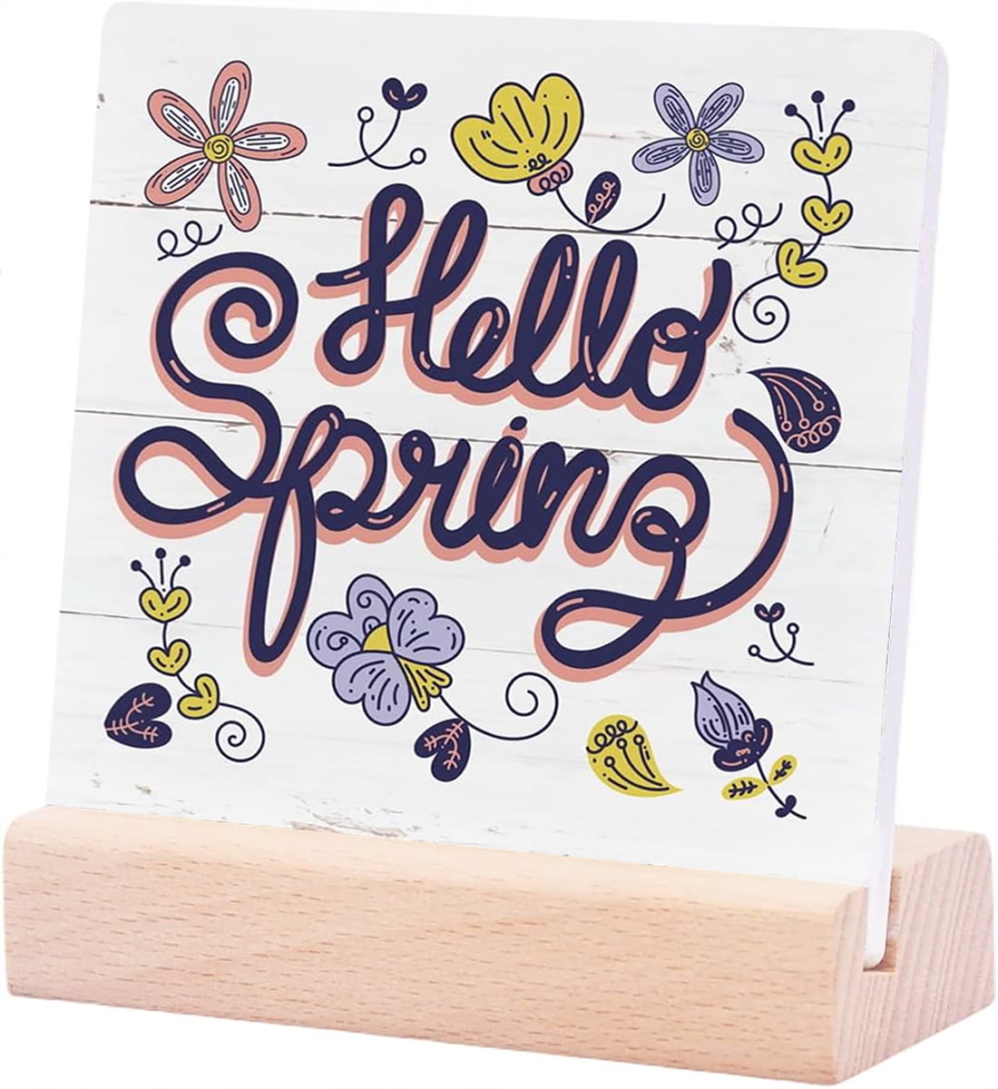 Ceramic Sign 4x4Inch Spring Decor Sign Hello Spring Sign Plaque Sign ...