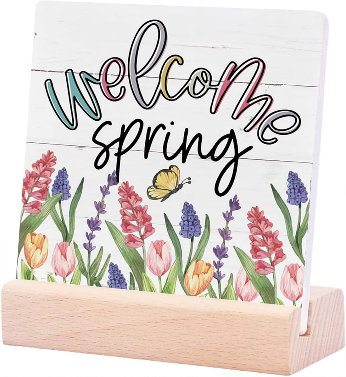 Ceramic Sign 4x4Inch Spring Decor Sign Welcome Spring Sign Plaque Sign ...