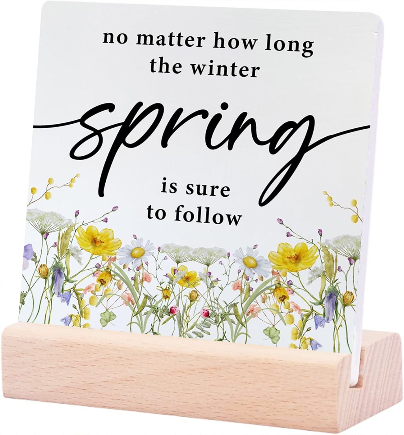 Ceramic Sign 4x4Inch Spring Plaque Sign with Wood Stand Farmhouse ...