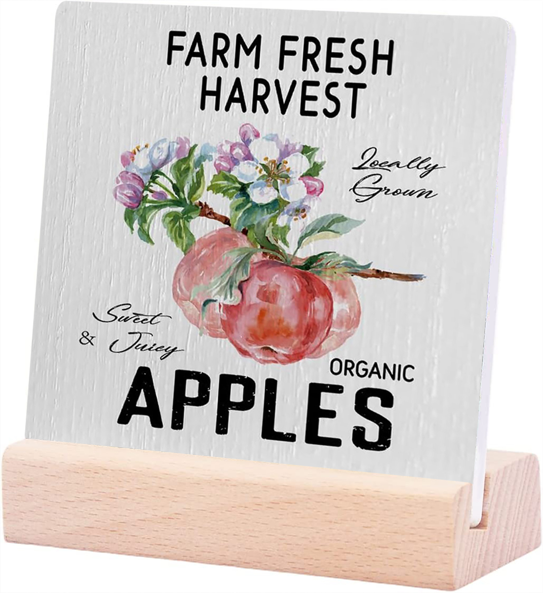 Ceramic Sign 4x4Inch Summer Decor For Home Apple Plaque Sign with Wood ...
