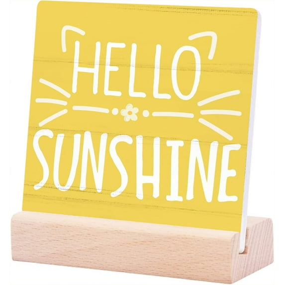 Ceramic Sign 4x4Inch Summer Decor Hello Sunshine Yellow Decor Ceramic ...